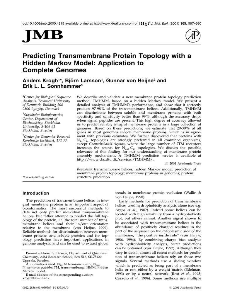 TMHMM | Download Free PDF | Transmembrane Protein | Alpha Helix