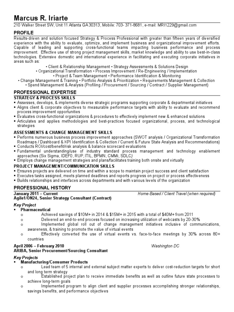 Resume-CV Marcus Iriarte PP SC BPR SM v1 | PDF | Business Process ...