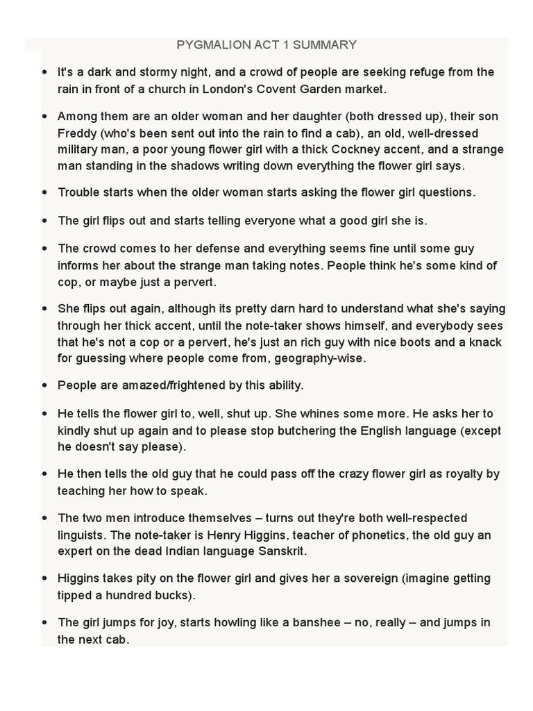 Pygmalion Summary | PDF | Pygmalion (Play)