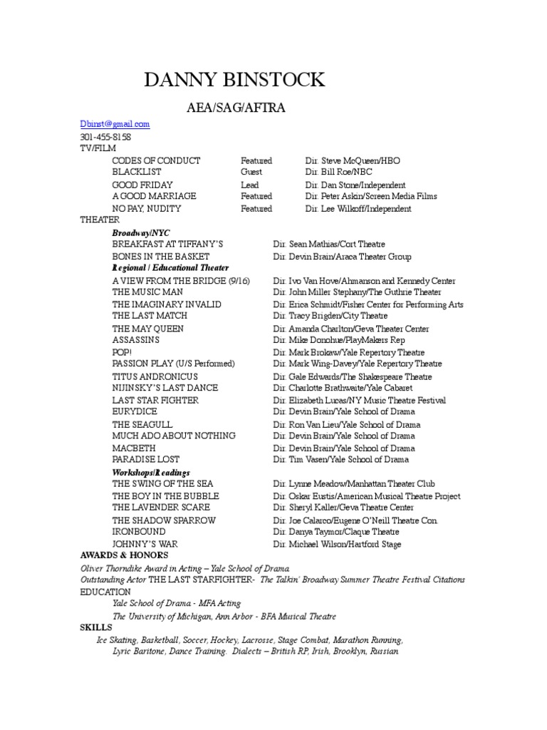 Danny Binstock: Actor Portfolio & Credits | PDF