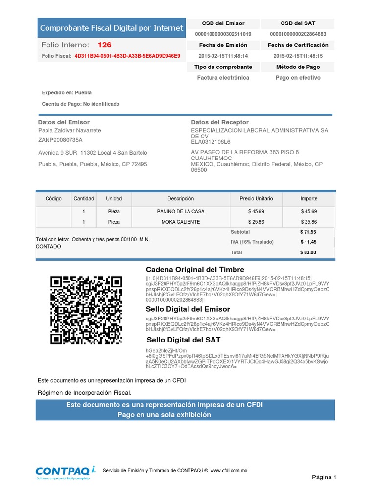 Folio Interno:: Comprobante Fiscal Digital Por Internet | PDF ...