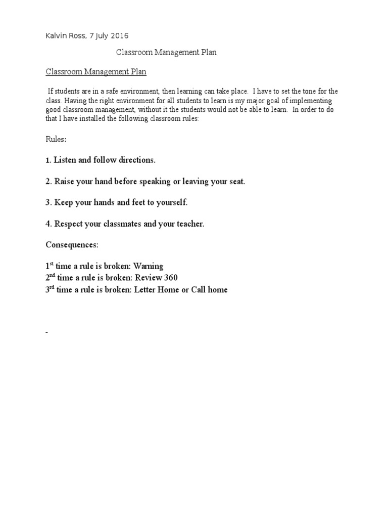 Classroom Management Plan | PDF