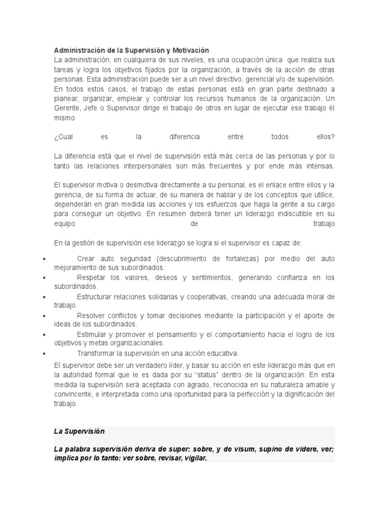 Administración de La Supervisión y Motivación | PDF | Planificación ...