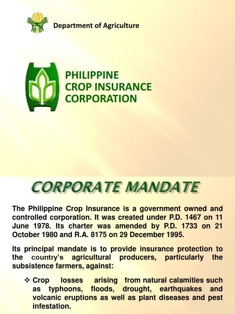 Philippine Crop Insurance Overview | PDF | Social Science | Law