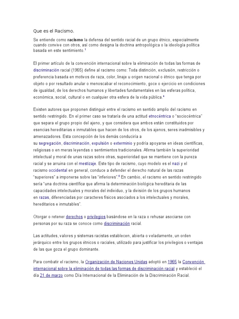 Que Es El Racismo | PDF | Política y raza | Discriminación y relaciones ...