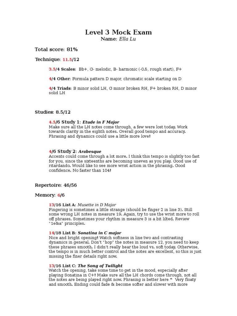 Level 3 Mock Exam: Name: Ella Lu Total Score: 81% | Download Free PDF ...