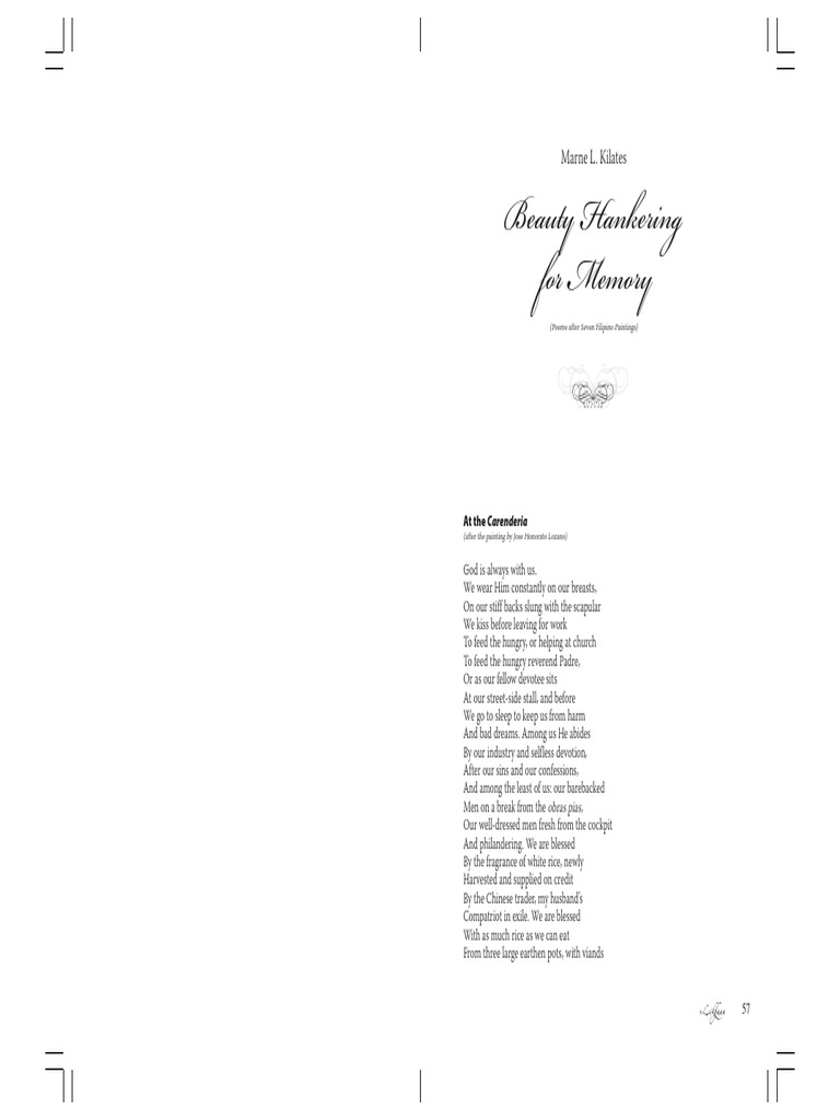 Beauty Hankering For Memory: Marne L. Kilates | PDF | Foods | Religion ...