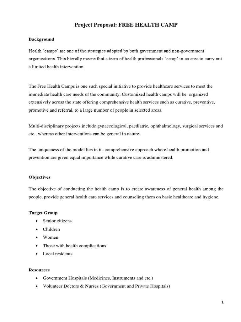 Free Health Camp Project Proposal | PDF | Health Economics | Health Care