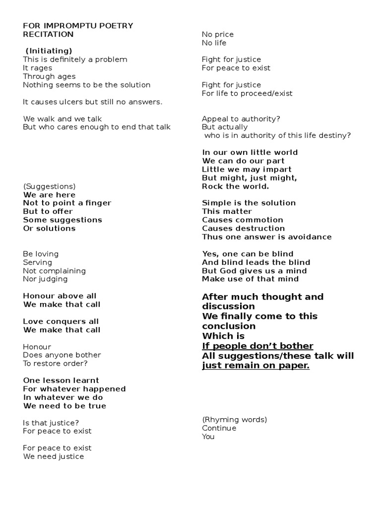 For Impromptu Poetry Recitation | PDF | Self-Improvement