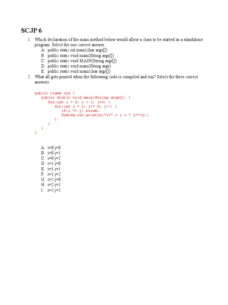 Sample SCJP Questions | PDF | Method (Computer Programming) | Class ...