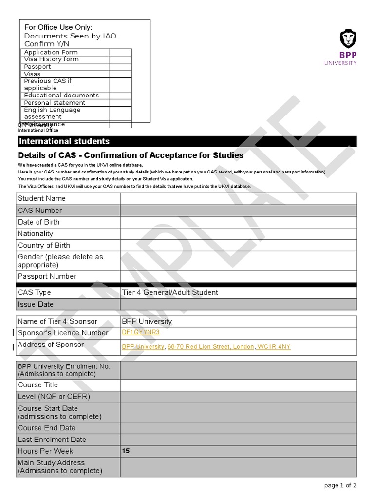 International Students: Details of CAS - Confirmation of Acceptance For ...