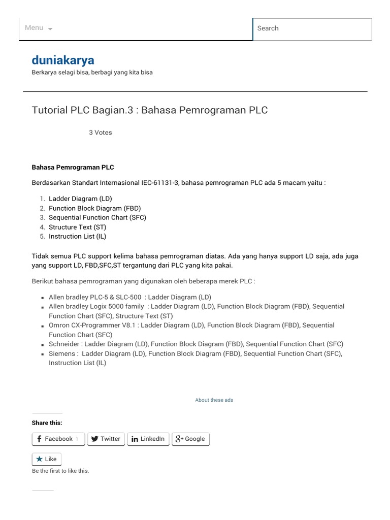 Bahasa Pemrograman PLC Duniakarya | PDF