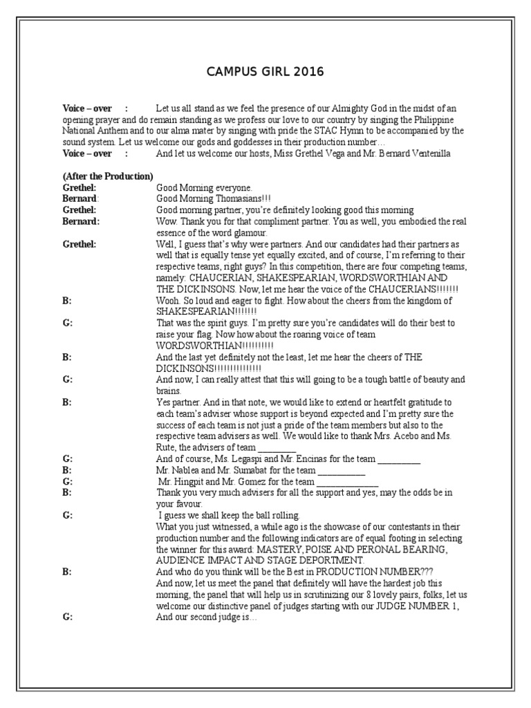 Pageant Script | PDF