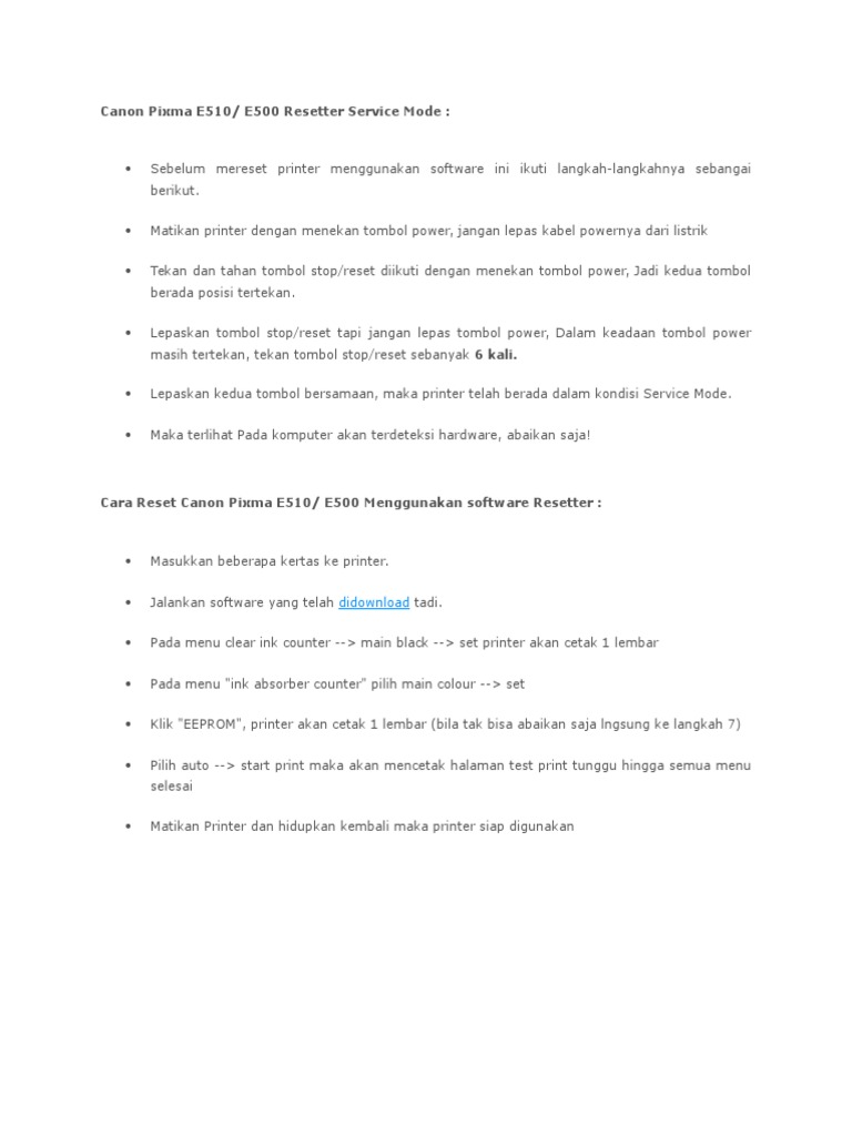 Reset Canon Pixma E510/E500 | PDF