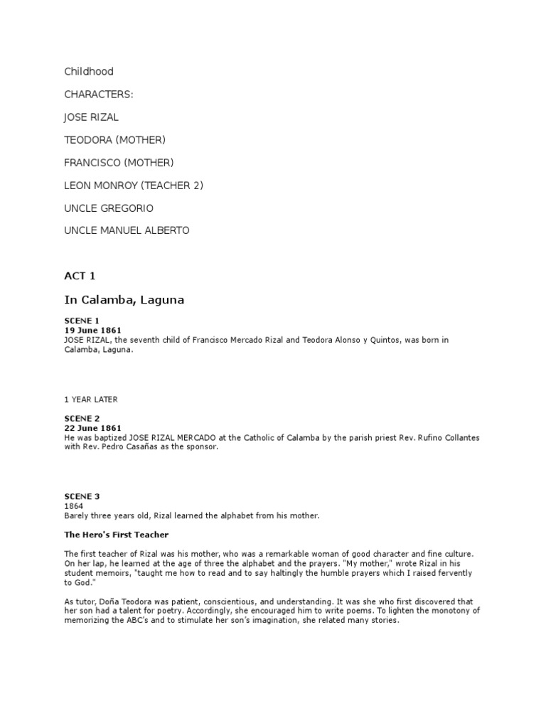 Childhood Characters: Jose Rizal Teodora (Mother) Francisco (Mother ...