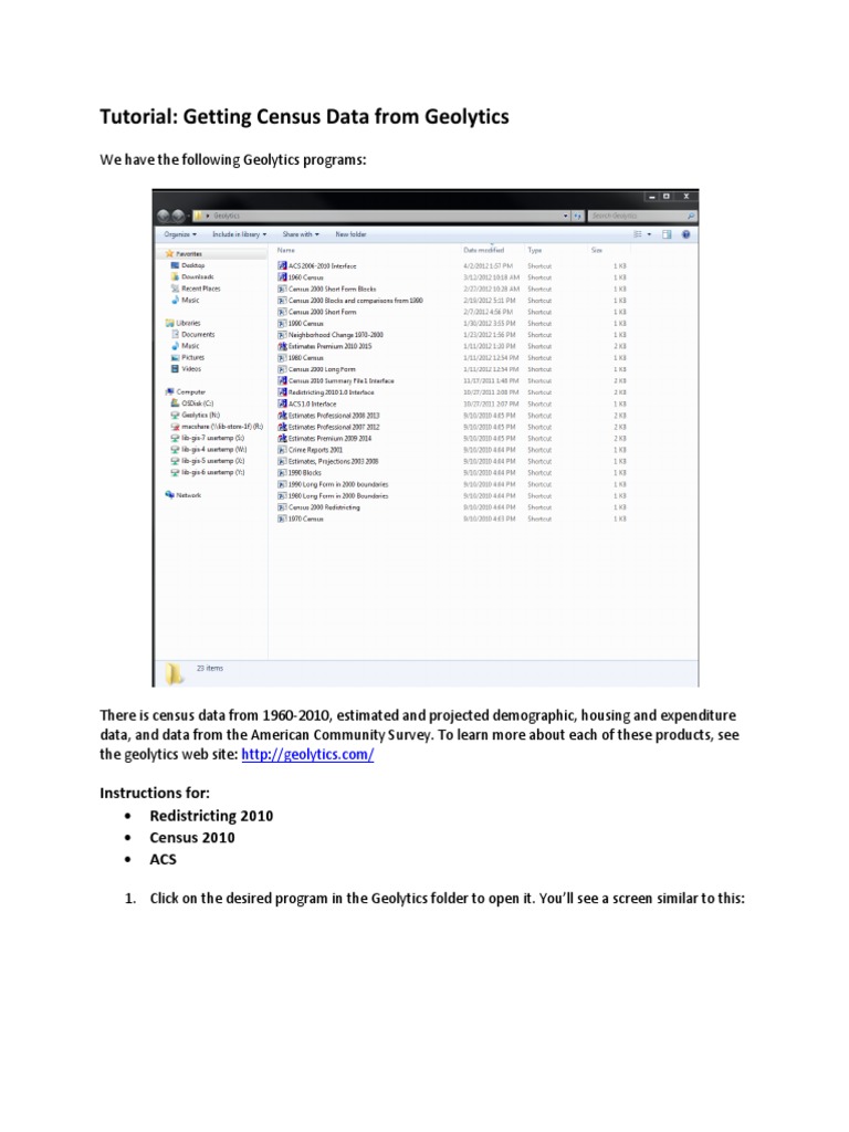 Tutorial: Getting Census Data From Geolytics: Instructions For ...