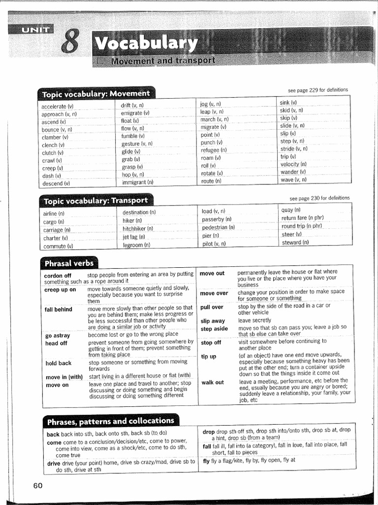 C1.1 Vocabulary Movement and Transport | PDF