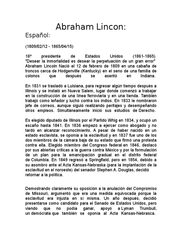 Abraham Lincon | PDF | Unión (guerra civil americana) | Abraham Lincoln