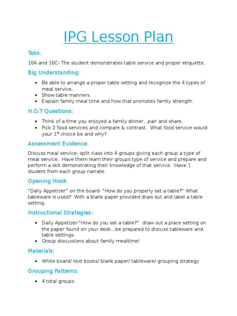 Ipg Lesson Plan | PDF