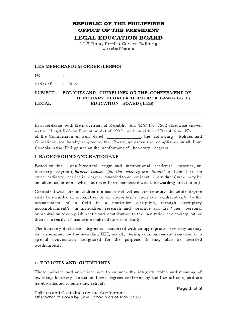 Legal Education Board: Republic of The Philippines Office of The ...