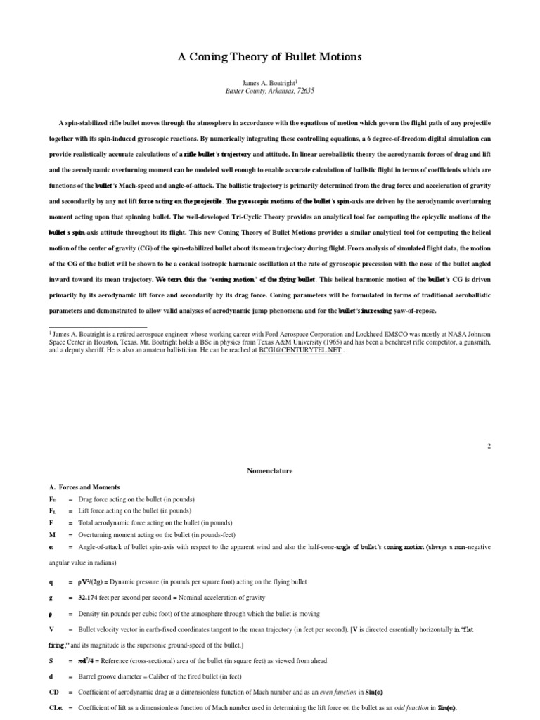 A Coning Theory of Bullet Motions (Version 6) | PDF | Flight Dynamics ...