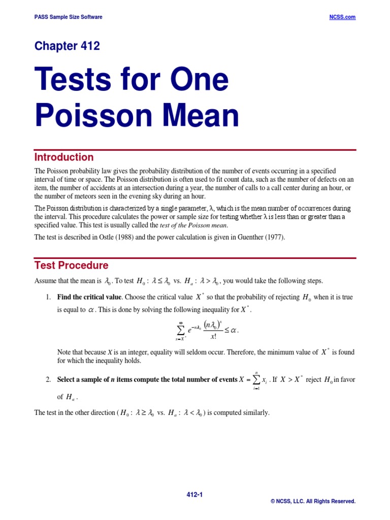 Tests For One Poisson Mean | PDF | Statistical Hypothesis Testing ...