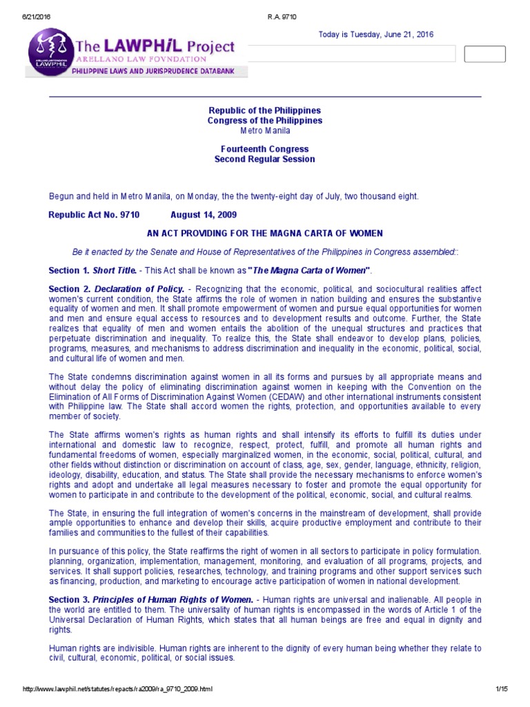 The Magna Carta of Women | PDF | Human Rights | Gender Equality