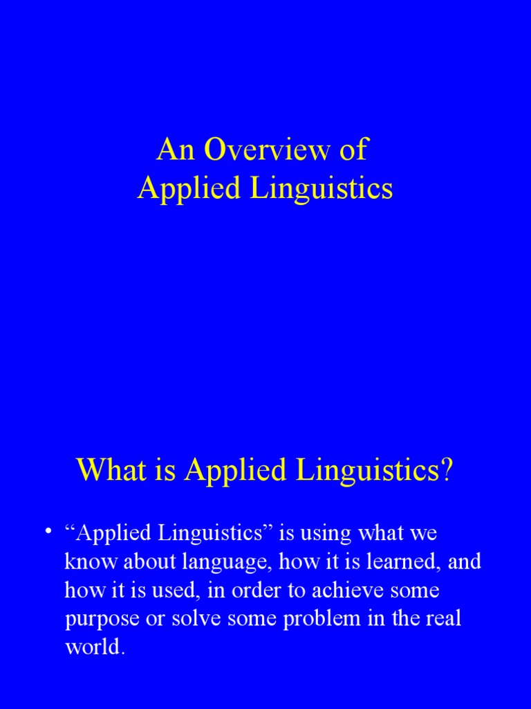 An Overview of Applied Linguistics | PDF | Applied Linguistics ...