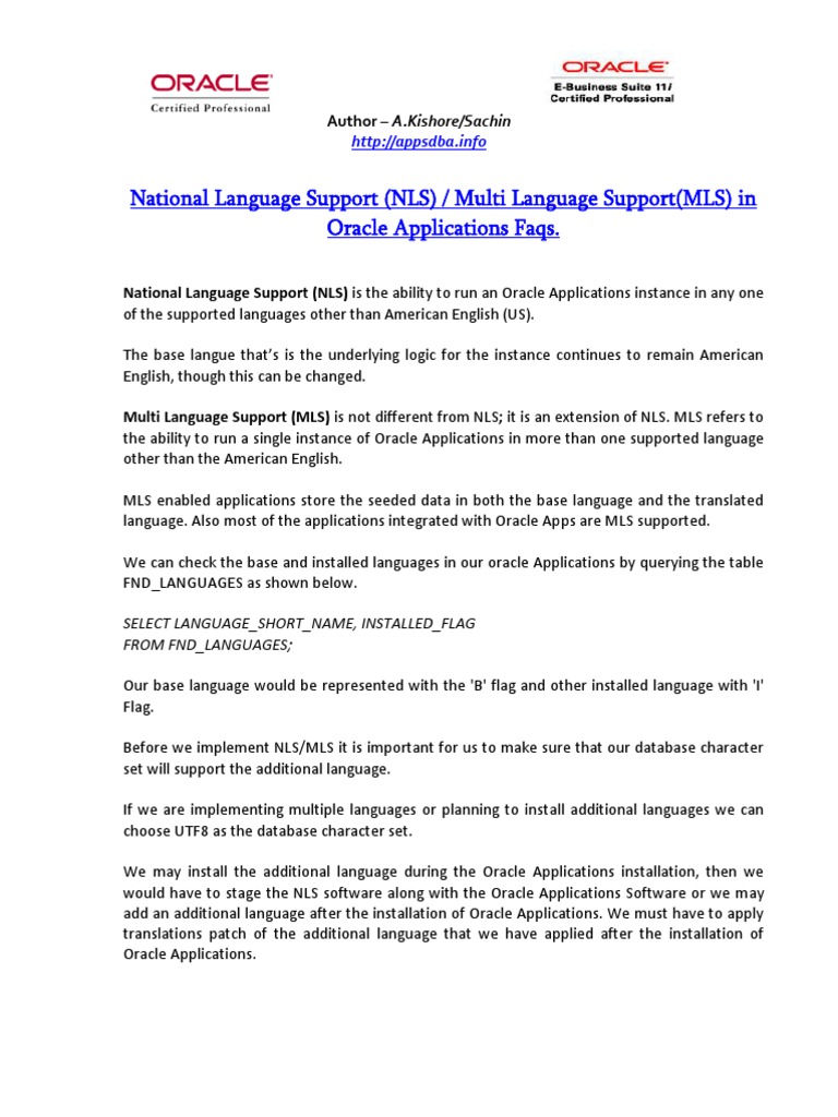 National Language Support (NLS) / Multi Language Support (MLS) in ...