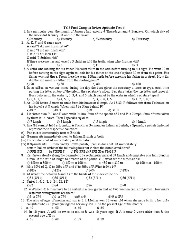 TCS Recruitment Previous Year Pattern Questions Set-6 | PDF | Teaching Mathematics | Science