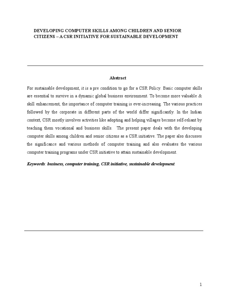Developing Computer Skills Among Children and Senior Citizens - A CSR ...