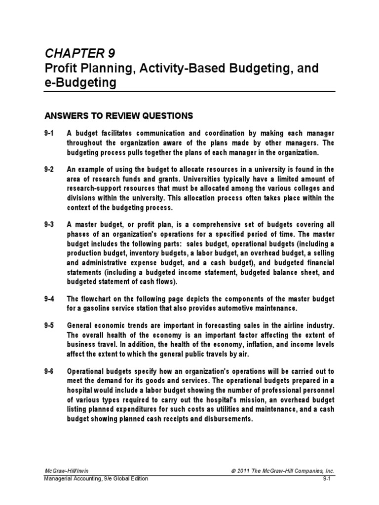 Profit Planning, Activity-Based Budgeting, and E-Budgeting: Answers To ...