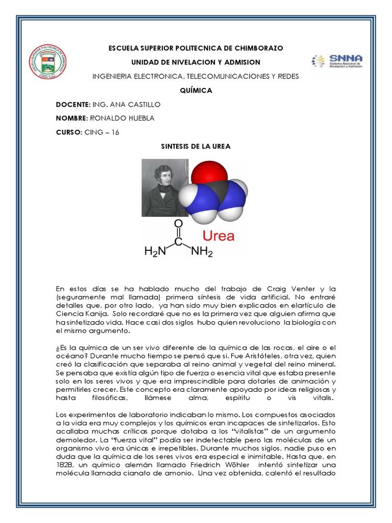 Sintesis de La Urea | PDF | Urea | Moléculas