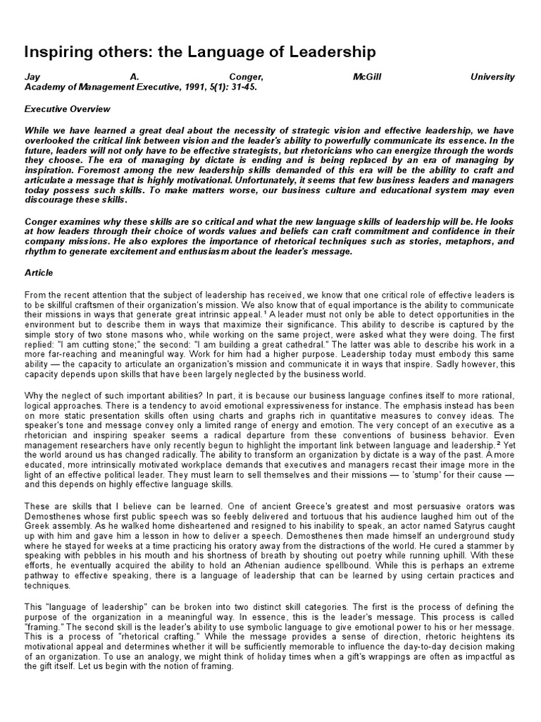 Language of Leadership | PDF | Framing (Social Sciences) | Rhetoric