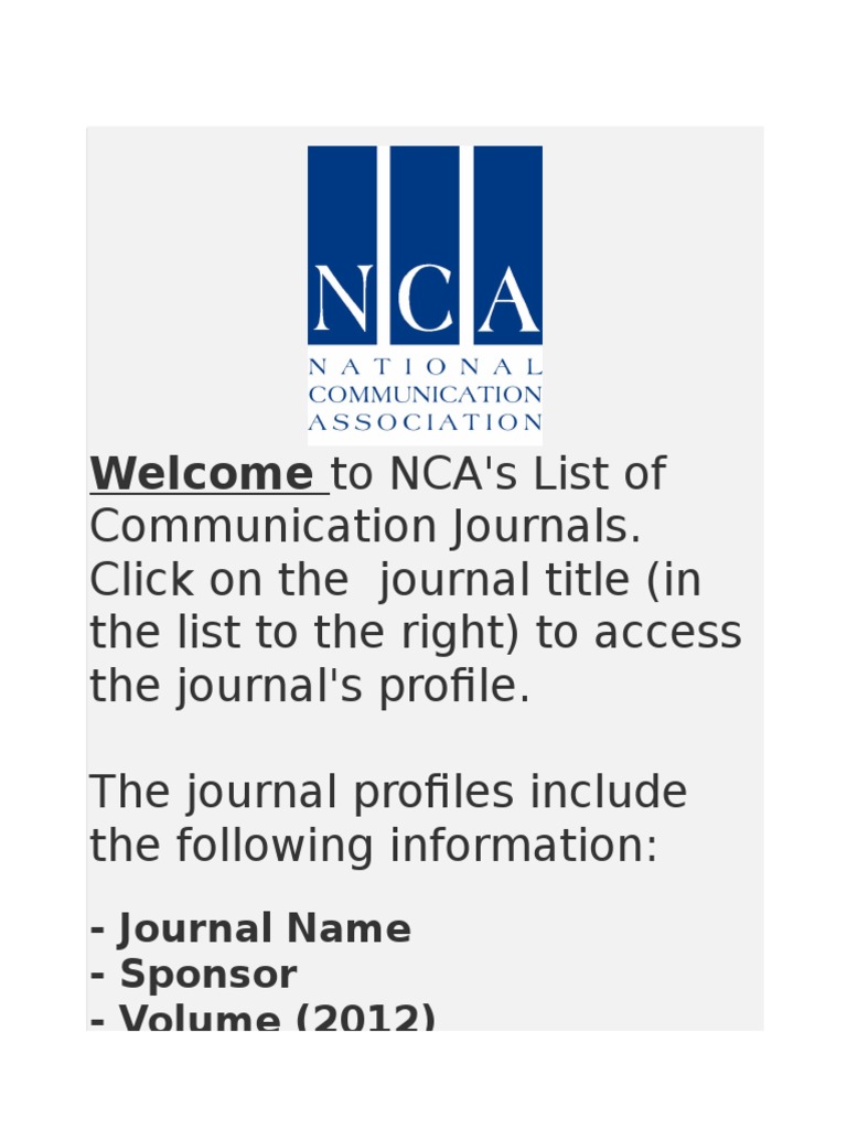 Communication Journals Directory | PDF | Editing | Cross Cultural ...