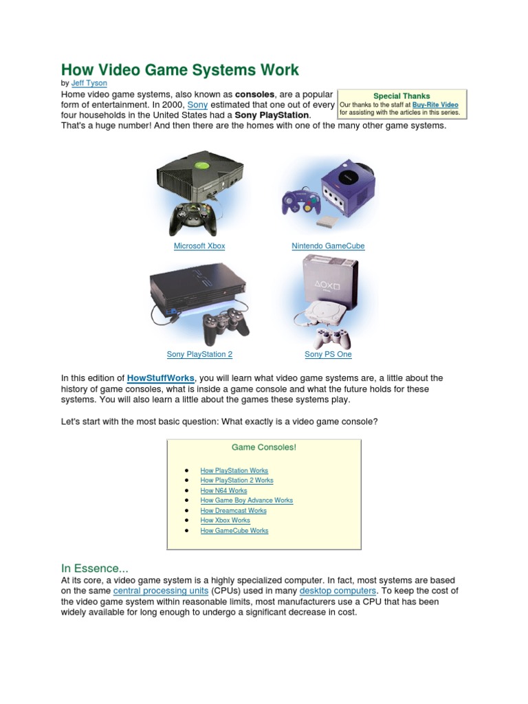 How Video Game Systems Work | PDF | Computers