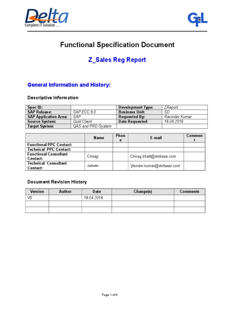 Functional Specification Document: Z - Sales Reg Report | PDF ...