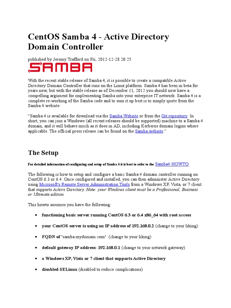 Centos Samba 4 - Active Directory Domain Controller: The Setup | PDF ...