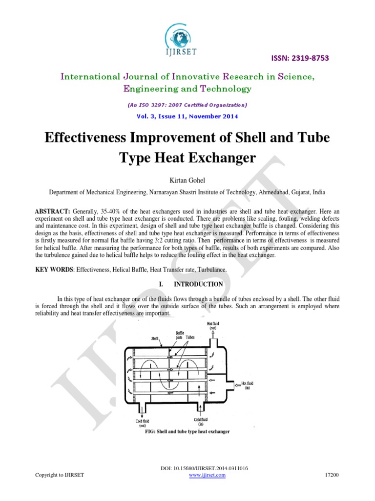 Effectiveness Improvement of Shell and Tube Type Heat Exchanger | PDF ...