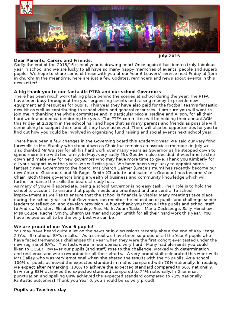 July 2016 Dear Parents, Carers and Friends | PDF | Schools | Teaching ...