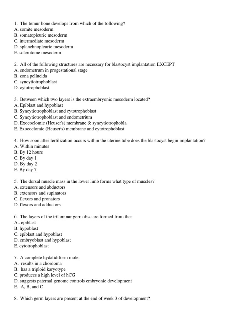 MCQs on Human Embryology with Answers | PDF | Biological Processes ...