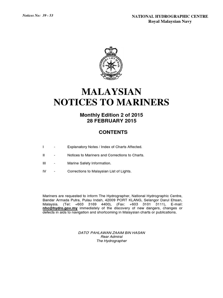 Malaysian Notices To Mariners: Monthly Edition 2 of 2015 28 FEBRUARY ...