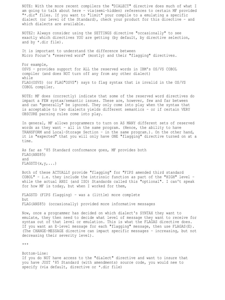 Micro Focus and 'Dialects' | PDF | Reserved Word | Compiler