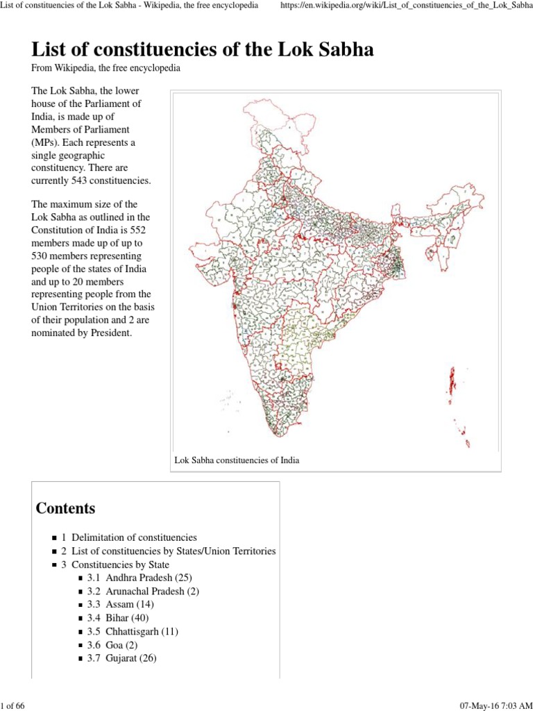 List of Constituencies of The Lok Sabha: From Wikipedia, The Free ...