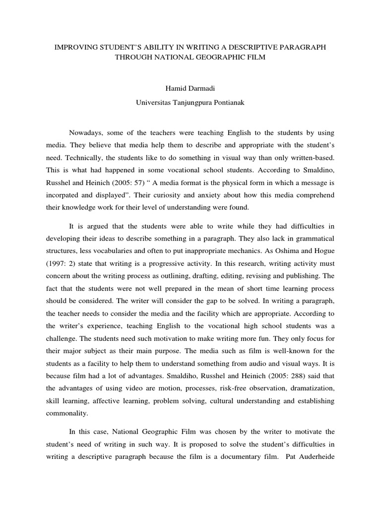 Improving Student's Writing A Descriptive Paragraph by Using National ...