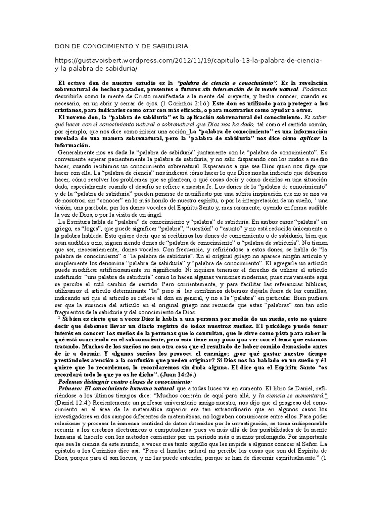 Don de Sabiduría y Conocimiento en la Biblia | PDF | espíritu Santo ...