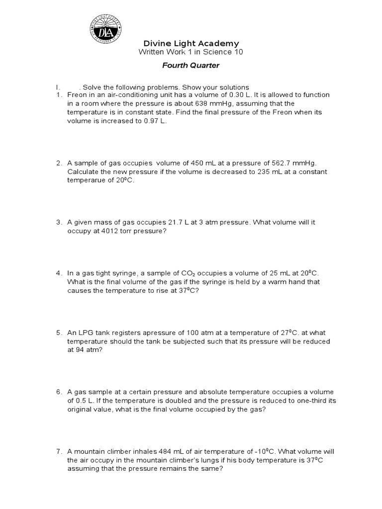 Ww1 Boyle, Charles, Gay Lussac, Combined | PDF | Gases | Physical Chemistry