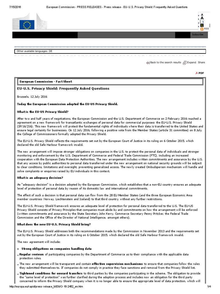 EU-U.S. Privacy Shield FAQ | PDF | Information Privacy | Privacy