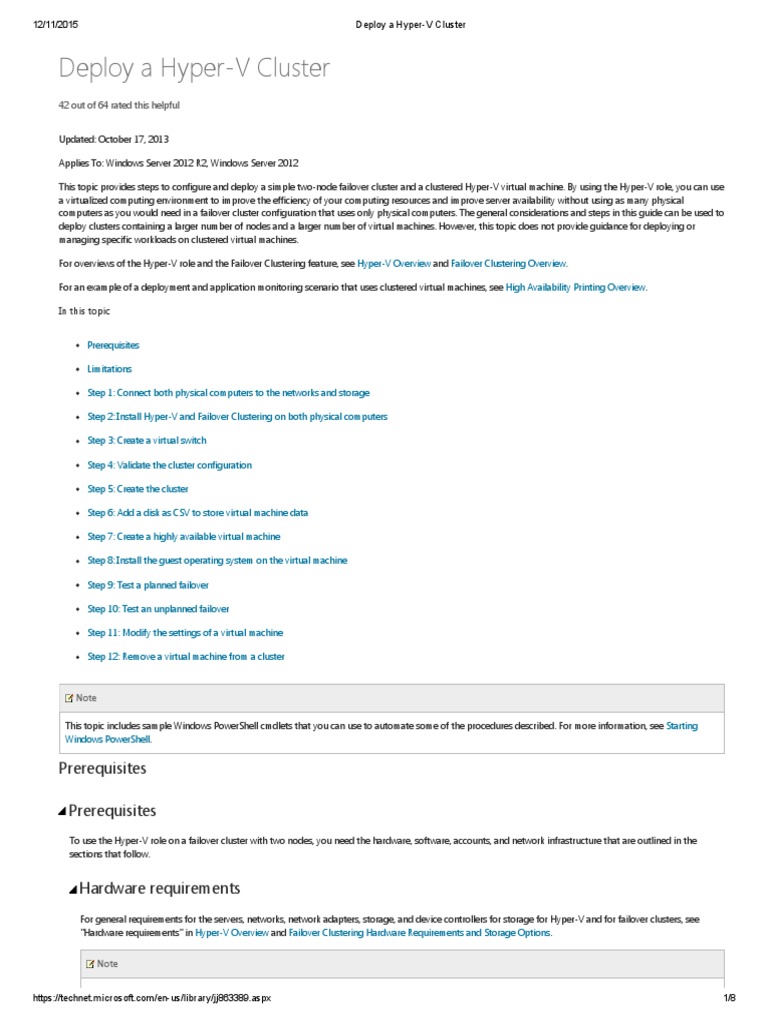 Deploy A Hyper V Cluster Pdf Hyper V Computer Cluster