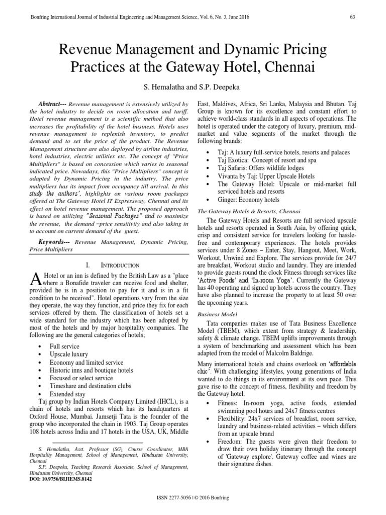 Revenue Management and Dynamic Pricing Practices at The Gateway Hotel ...
